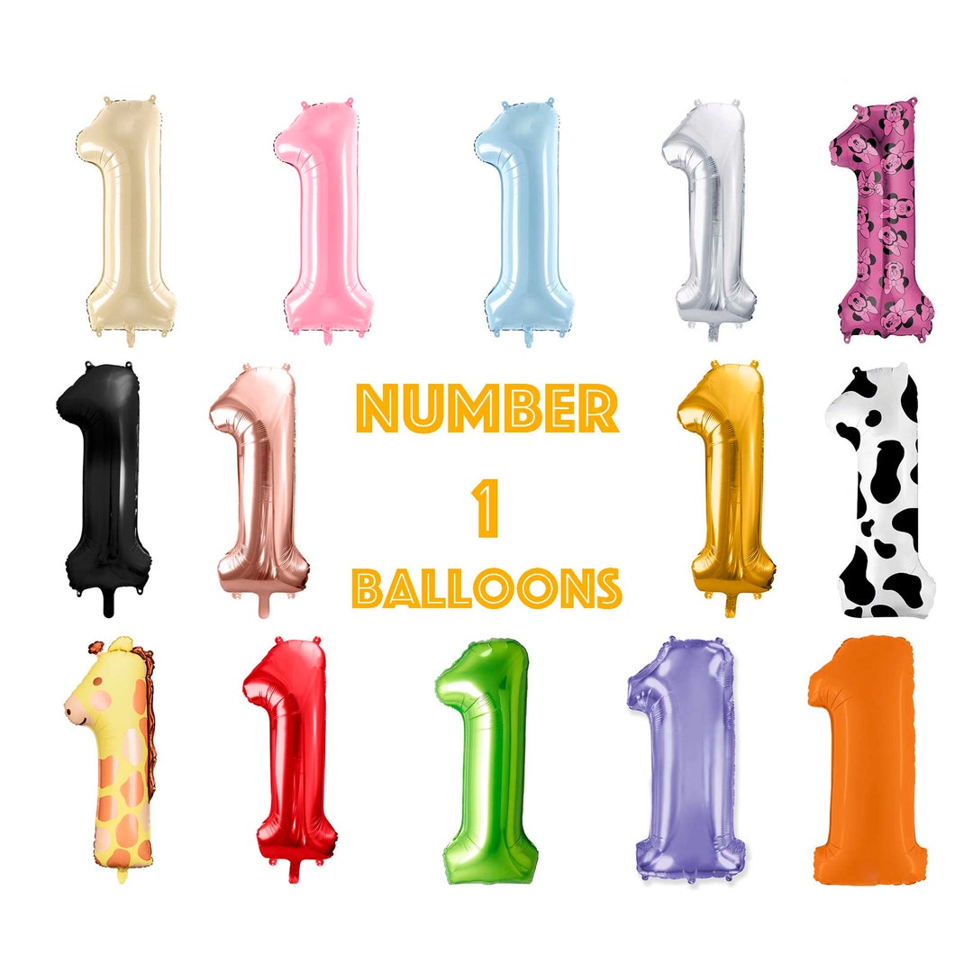 Number One Balloons, Jumbo Foil Number 1, Metallic Number 1, Pastel ...