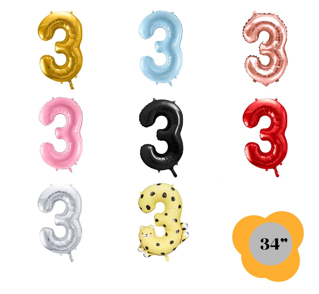 Number 3 Balloon, Jumbo 3rd Birthday Party Decoration, Number 3 Rose ...