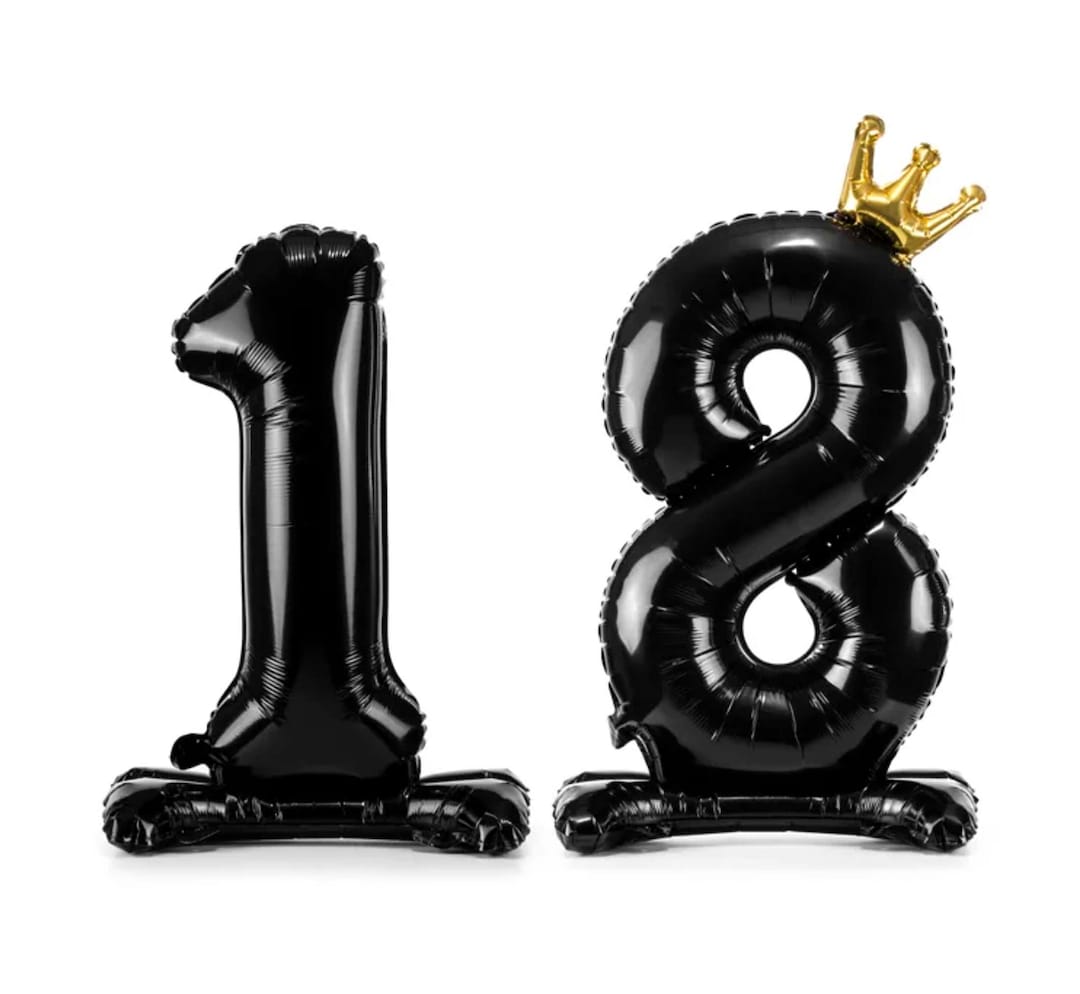 Number 18 Foil Balloon 40", Giant Jumbo 18 Black Standing Balloon ...