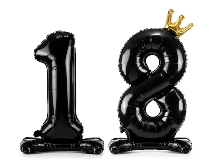 Number 18 Foil Balloon 40, Giant Jumbo 18 Black Standing Balloon, Black ...