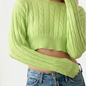 Warm and Cozy Cable Knit Crop Sweater Top - Long Sleeve, Stylish and ...
