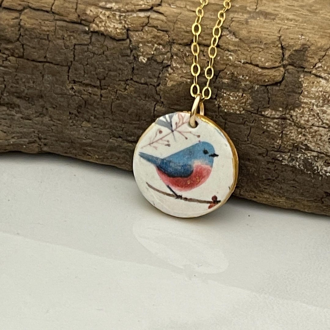 Bluebird Necklace, Bird Jewelry, Bird Lover Gift Dainty and Gold Charm ...