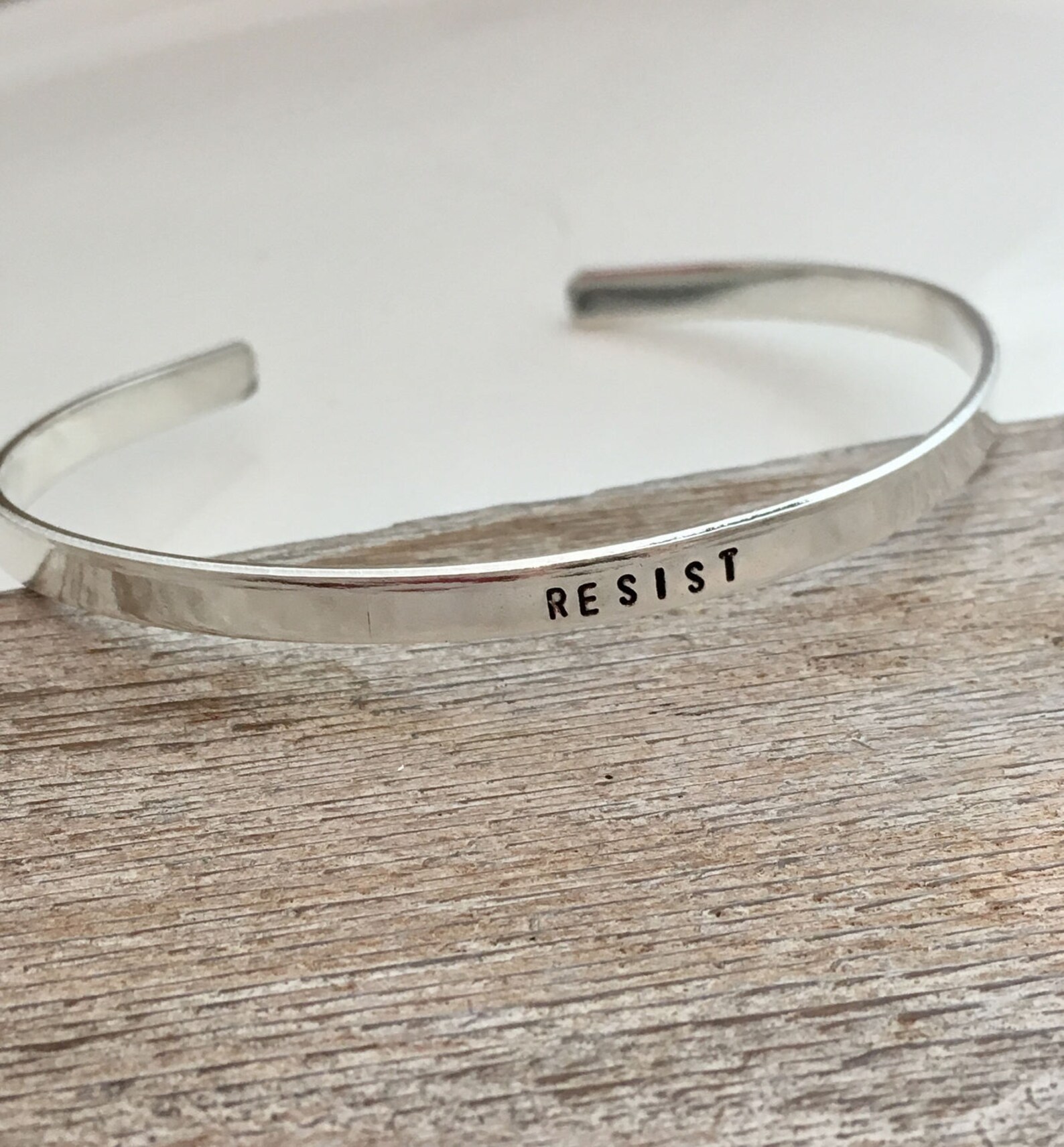 Resist Bracelet Sterling Silver Cuff Bracelet Hand Stamped - Etsy