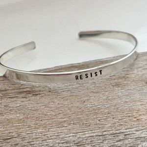 Resist Bracelet - Sterling Silver Cuff Bracelet - Hand Stamped Jewelry ...