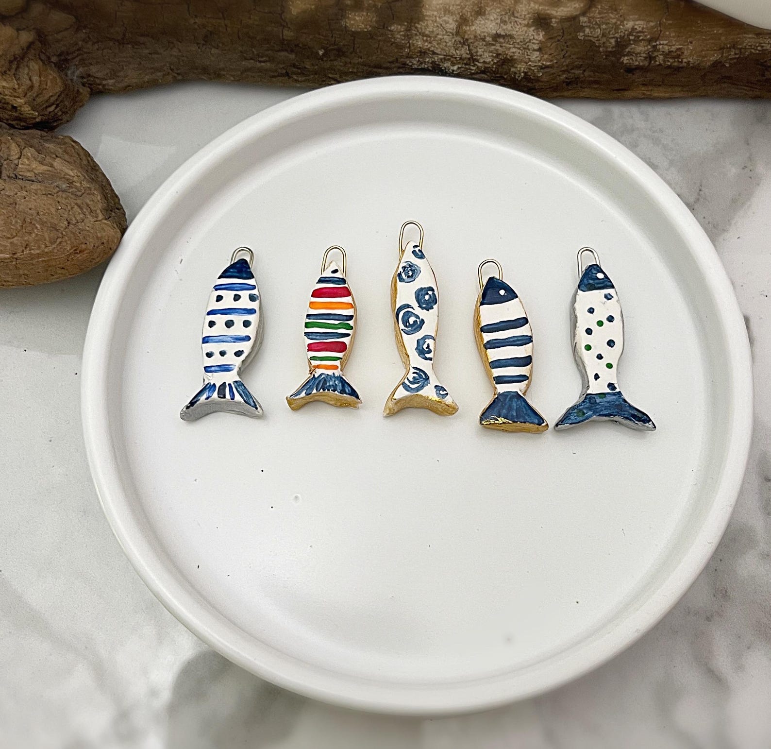Handmade, Handpainted Clay Fish Charm, Colorful Charms, Add a Charm for ...