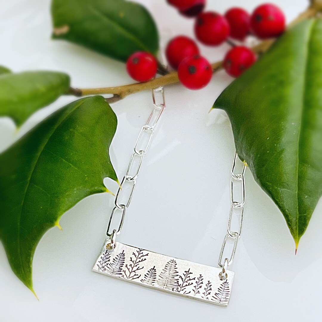 Gift for Her Pine Tree Necklace, Paperclip Chain Necklace, Evergreen ...