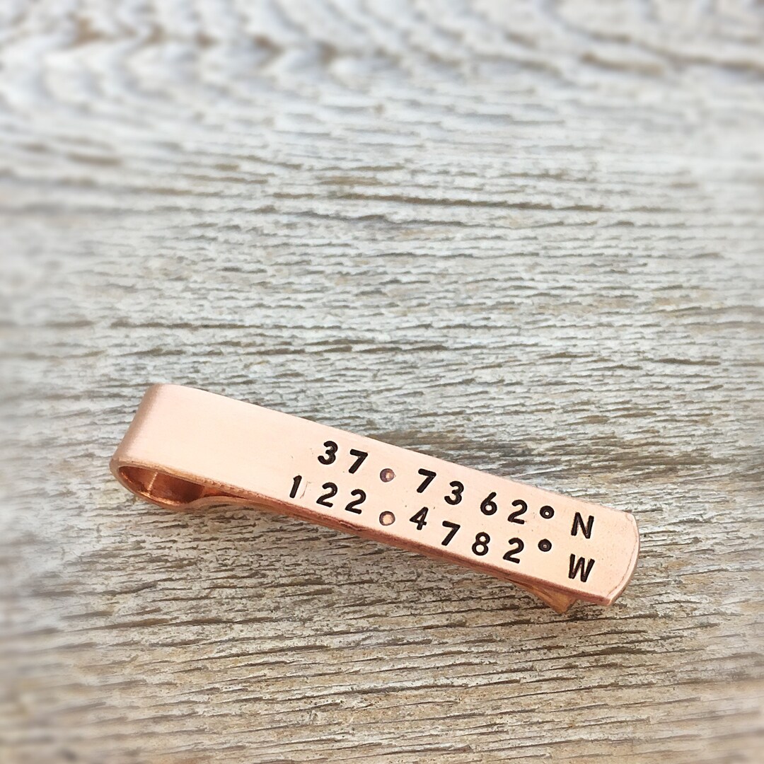Custom Coordinates Tie Bar - Copper Tie Clip - Hand Stamped Tie Clip ...