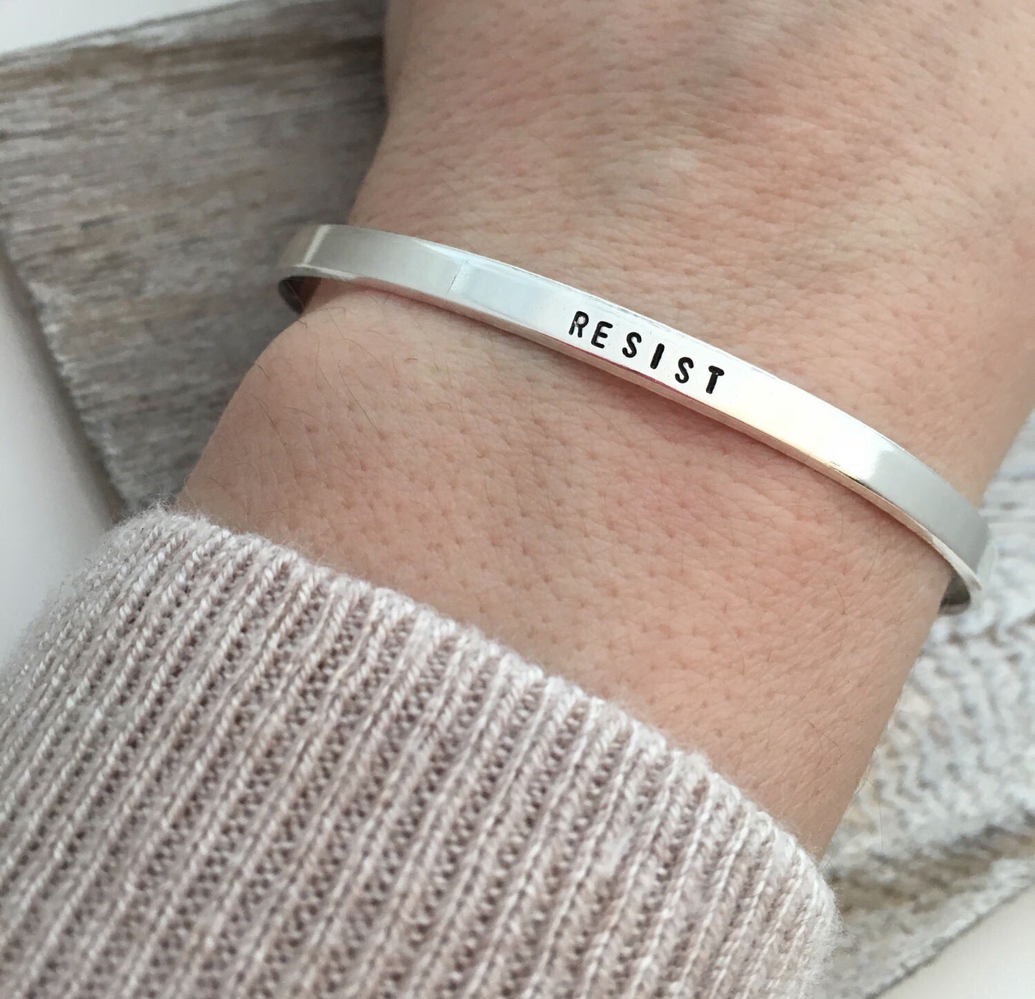 Resist Bracelet Sterling Silver Cuff Bracelet Hand Stamped - Etsy