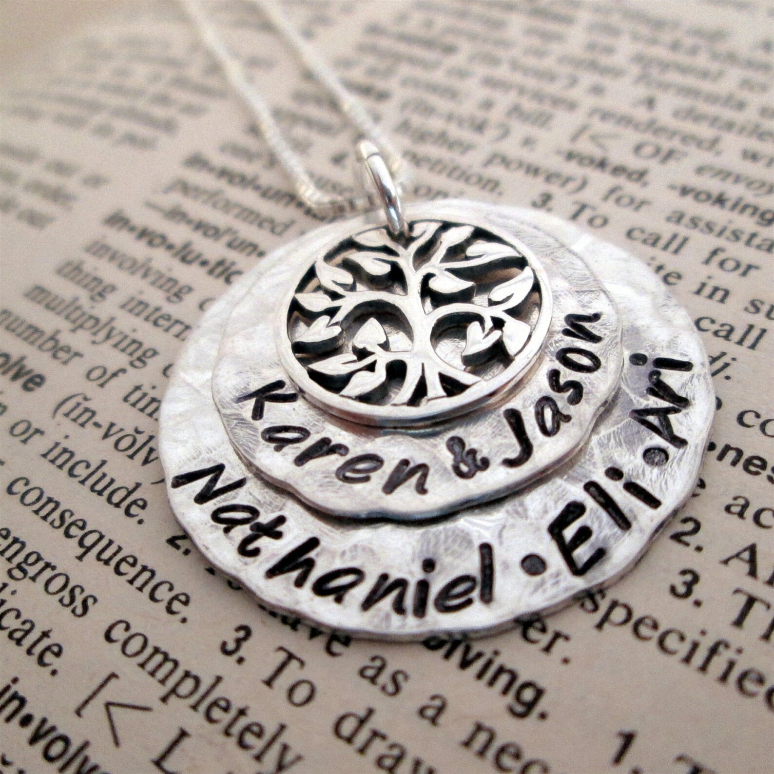 Family Necklace Silver Family Tree Necklace Hand Stamped - Etsy