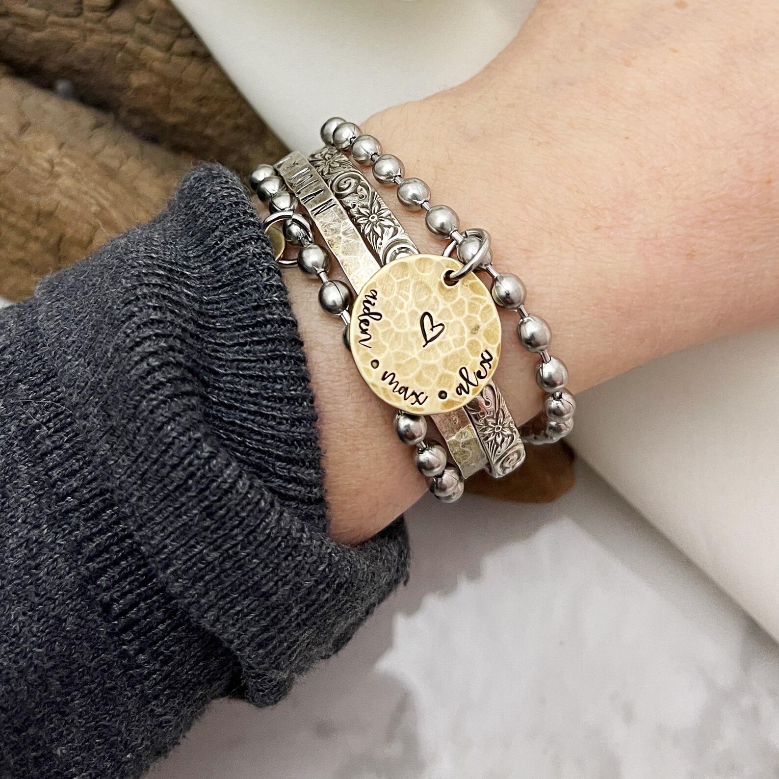 Mom Gift, Chunky Ball Chain Bracelet, Mixed Metal Bracelet Stainless ...