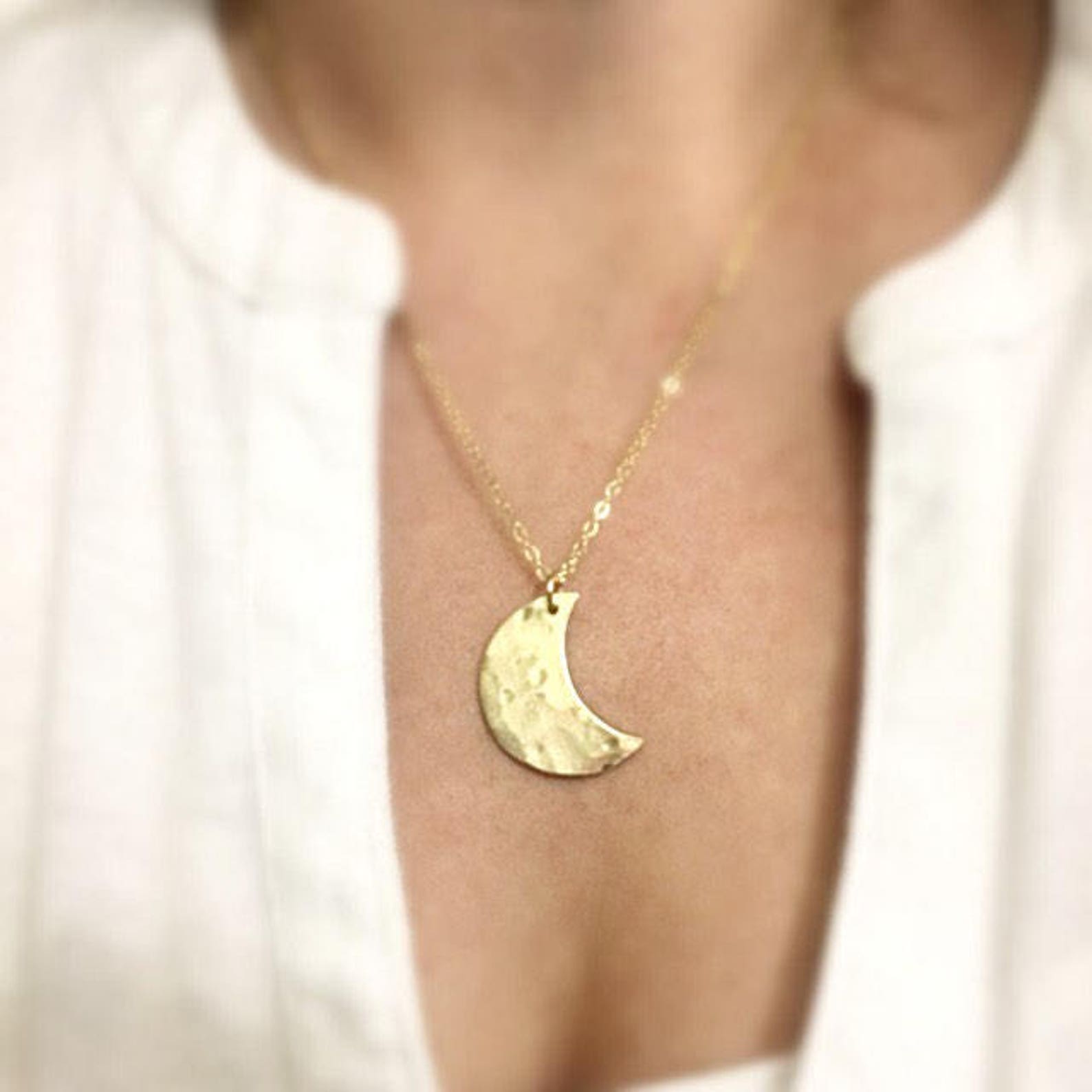 Gold Moon Necklace Brass and Gold Filled Simple Gold - Etsy