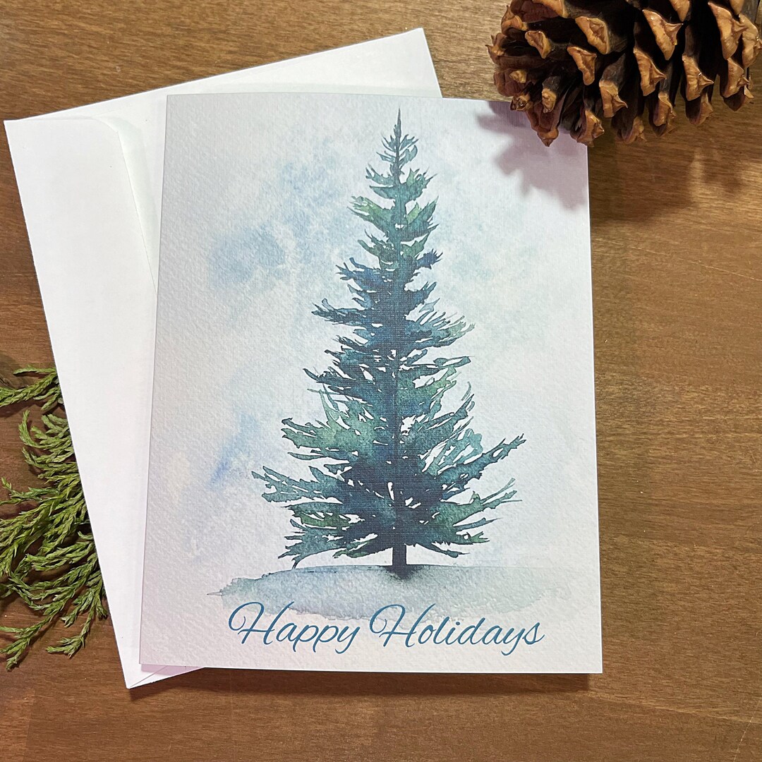 Forest Cards Happy Holidays Cards Watercolor Christmas - Etsy