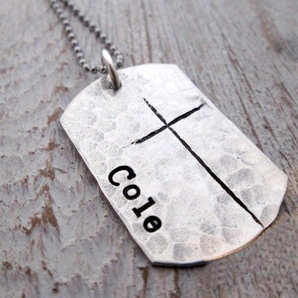 Dog Tag Mens Cross Necklace - Etsy