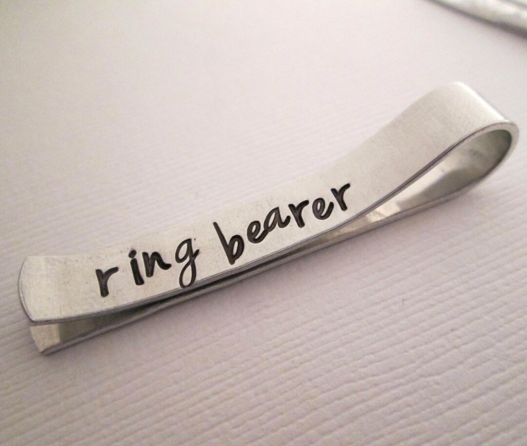 Personalized Ring Bearer Tie Bar - Short Tie Clip - Hand Stamped Tie ...