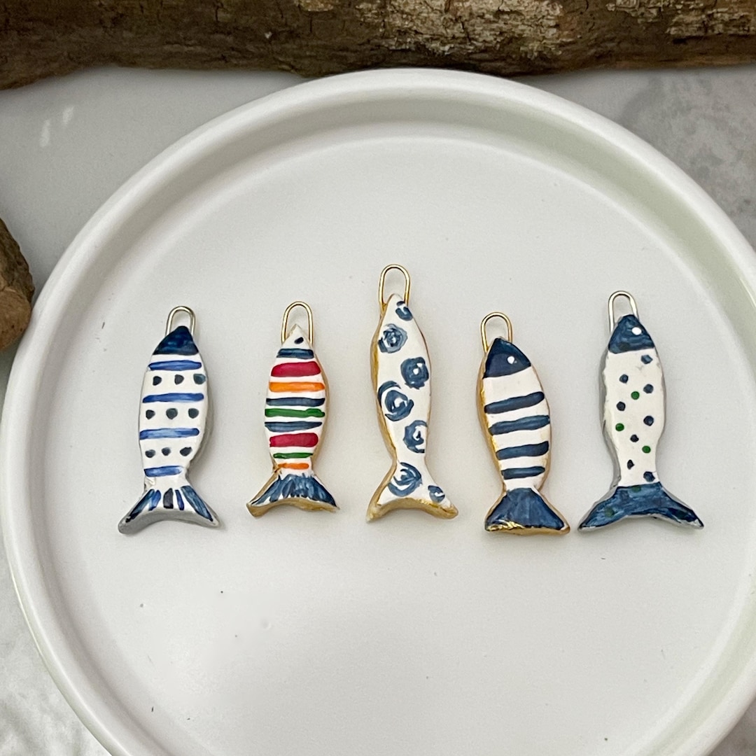Handmade, Handpainted Clay Fish Charm, Colorful Charms, Add a Charm for ...