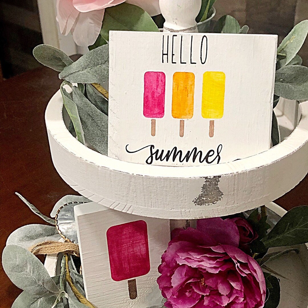 Summer Tiered Tray Decor - Summer Mini Sign - Farmhouse Decor ...
