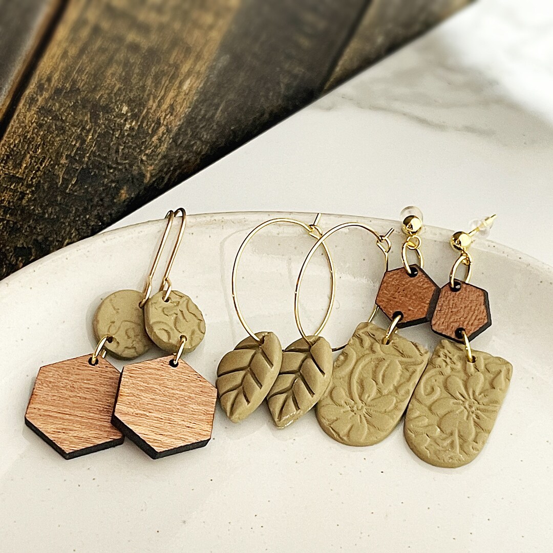 Polymer Clay Earrings, Green Olive Collection, Handmade Earrings, Boho ...