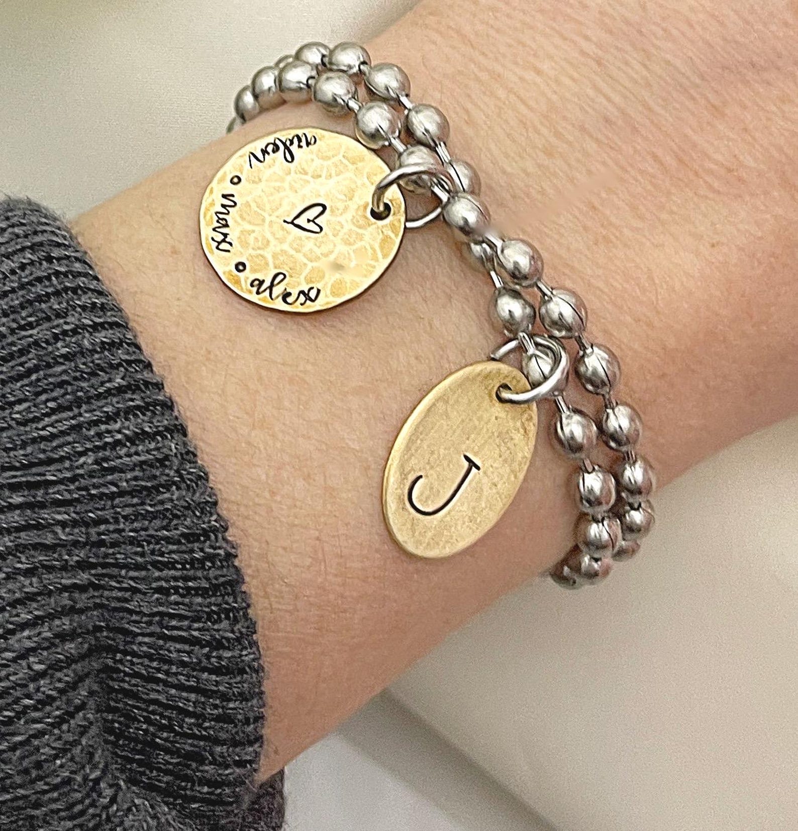 Mom Gift, Chunky Ball Chain Bracelet, Mixed Metal Bracelet Stainless ...