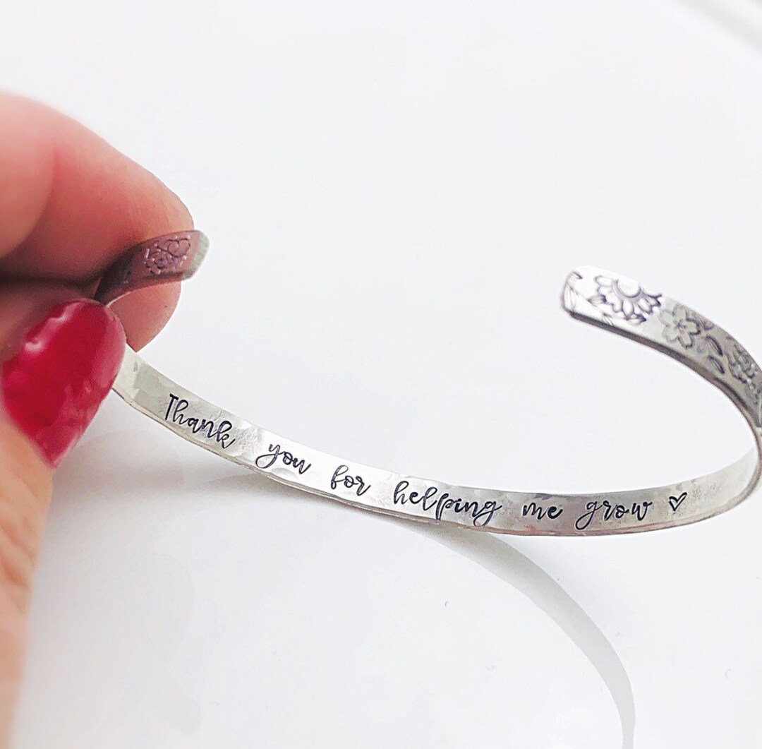 Flower Jewelry - Personalized Cuff Bracelet - Thank You for Helping Me ...