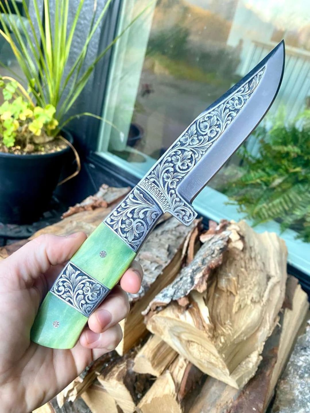 Elegant Hand Engraved Knife/ Handmade Knife/ Handcrafted/ Floral Knife ...