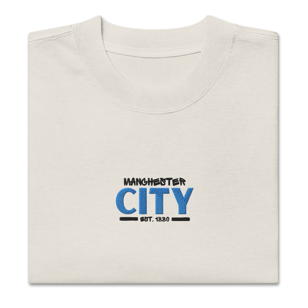 Manchester City Embroidered Chest Graphic Oversized Faded T-shirt - Etsy