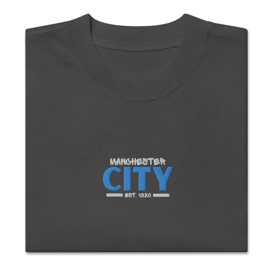 Manchester City Embroidered Chest Graphic Oversized Faded T-shirt - Etsy