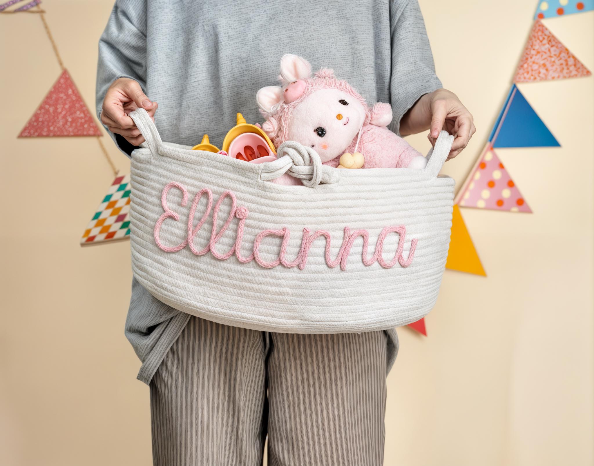 Custom Baby Shower Name Basket,personalized Baby Name Cotton Basket ...