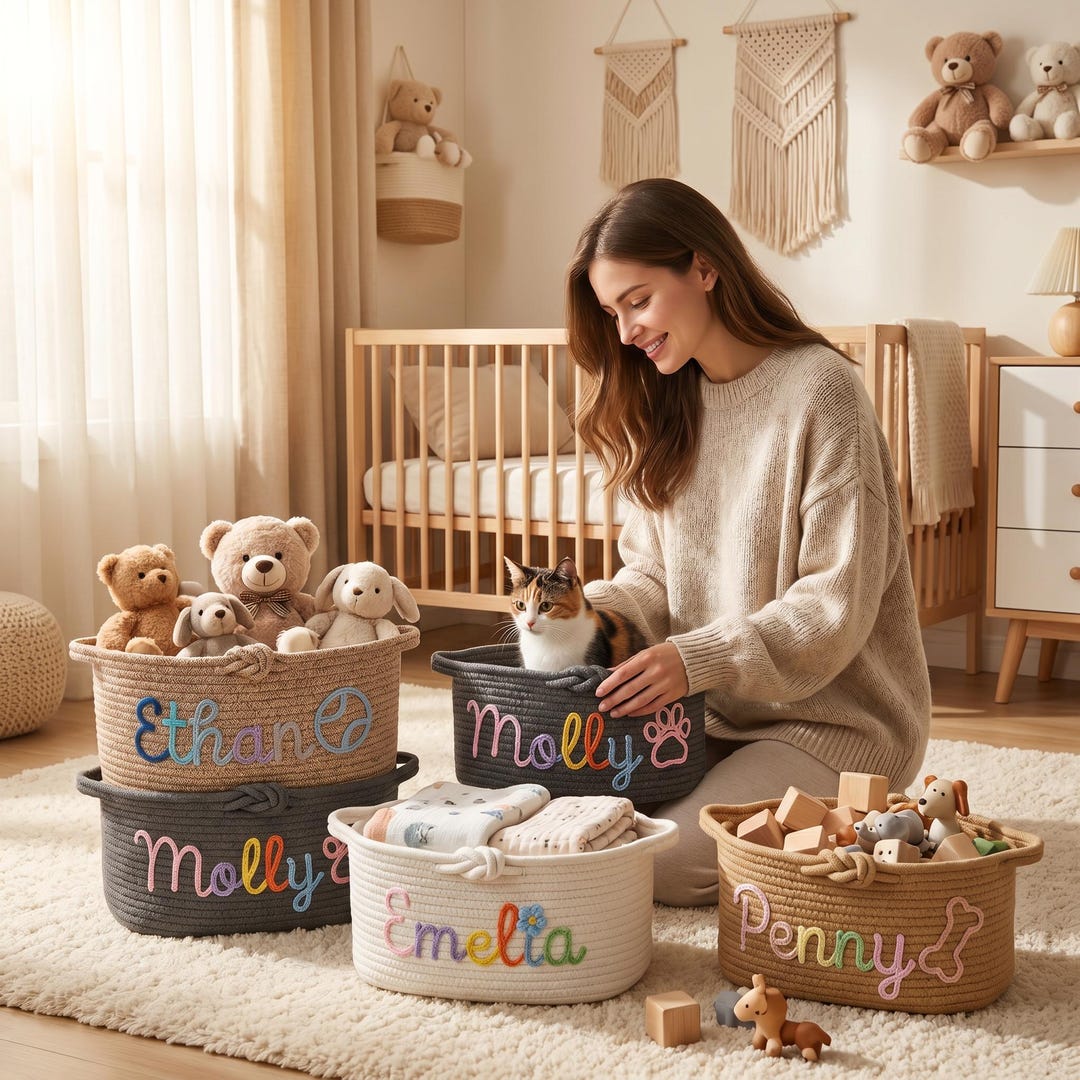Personalized Baby Name Basket: Cotton Rope Personalized Handmade Basket ...