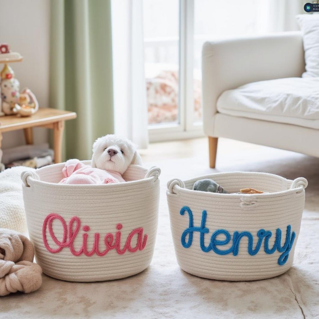 Personalized Cotton Rope Basket: Custom Baby Name, Nursery Storage - Etsy