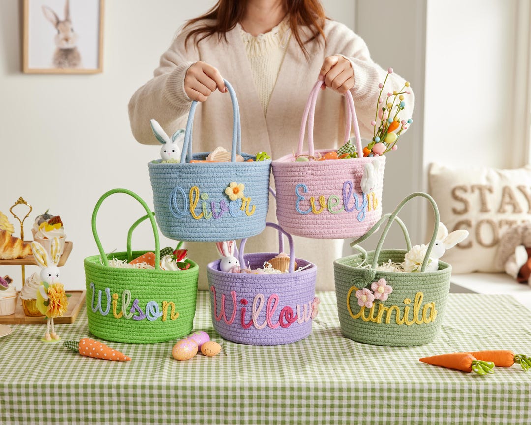 Custom Easters Cotton Name Basket: Custom Name Happy Easter Bag,custom ...