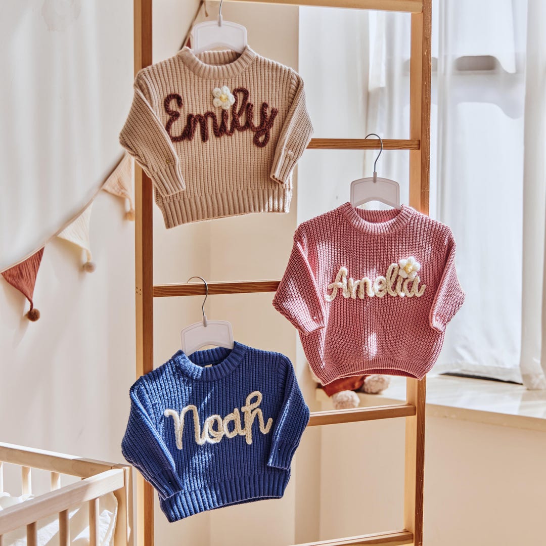 Custom Embroidered Baby Name Sweater, Baby Name Sweater, Embroidered ...