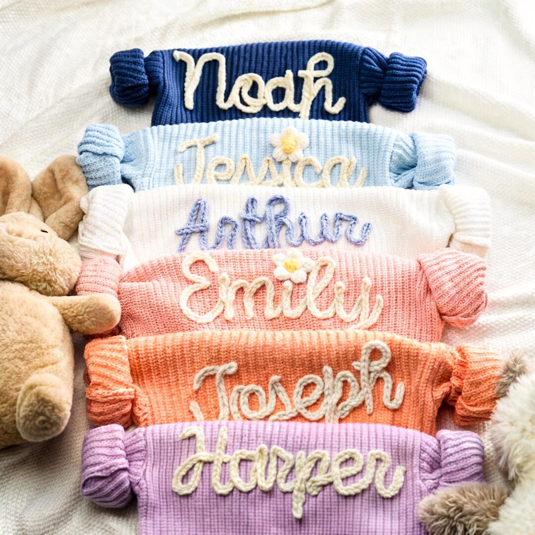 Custom Embroidered Baby Name Sweater, Baby Name Sweater, Embroidered ...