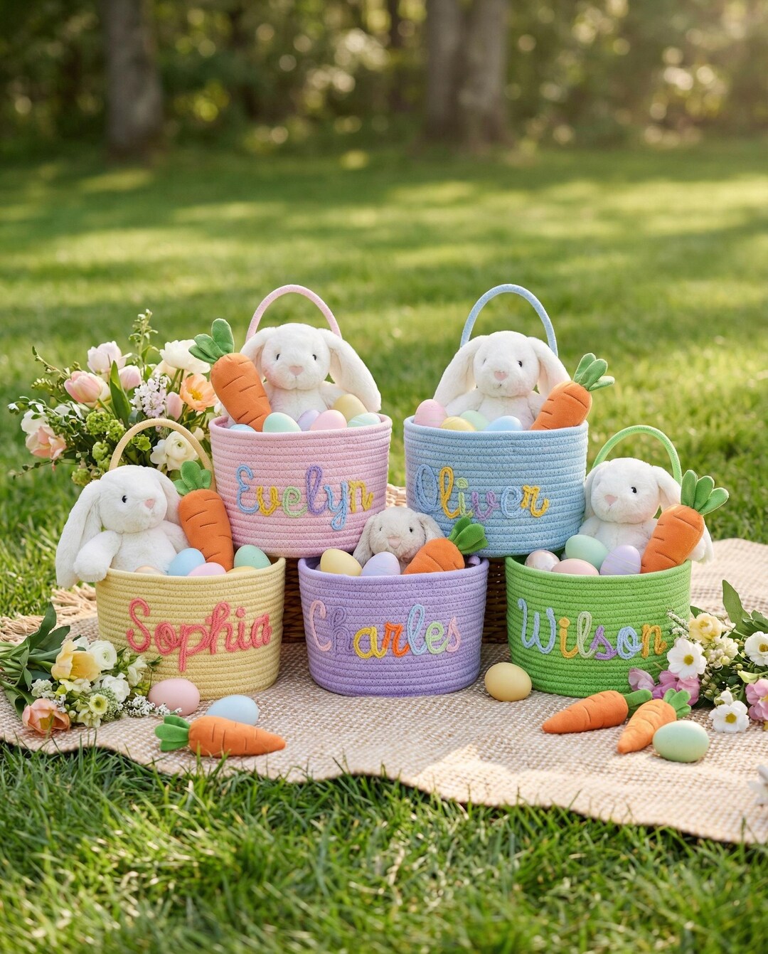 Personalized Easters Cotton Name Basket: Custom Name Happy Easter Bag ...