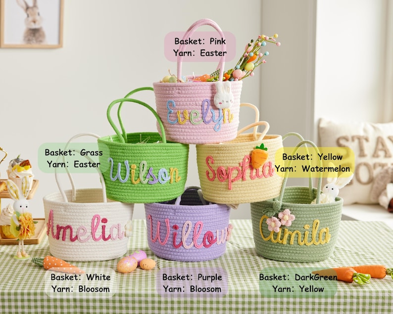 Personalized Easters Cotton Name Basket: Custom Name Happy Easter Bag ...