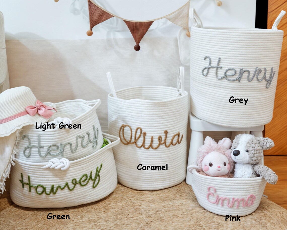 Custom Baby Shower Name Basket,personalized Baby Name Cotton Basket ...