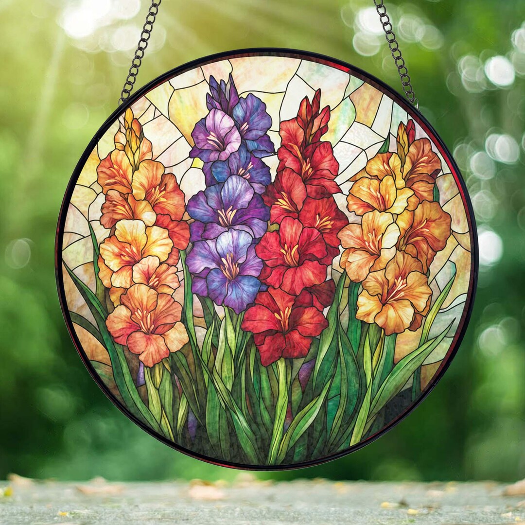 Birth Flower Suncatcher Stained Glass, Birth Month Flower Window ...