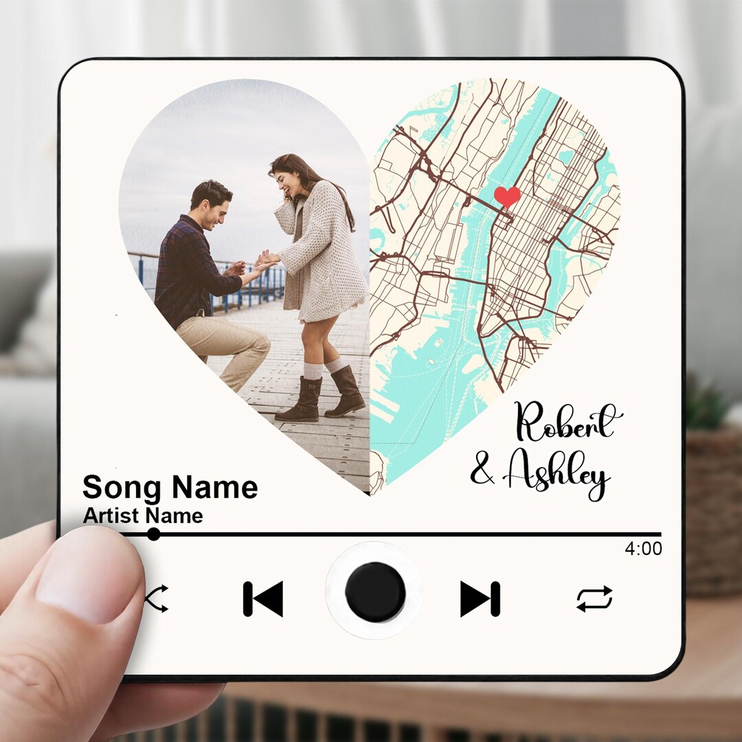 Custom Location Engaged Music Magnet, Custom Photo Engagement Gift for ...