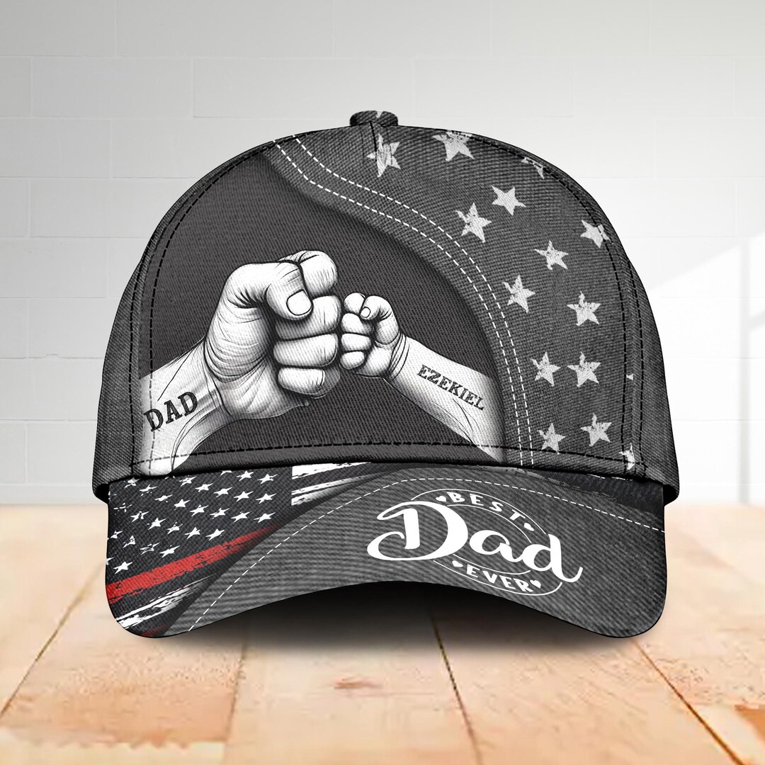 Personalized American Dad Classic Cap, Best Dad Ever Hat With Kid Name ...
