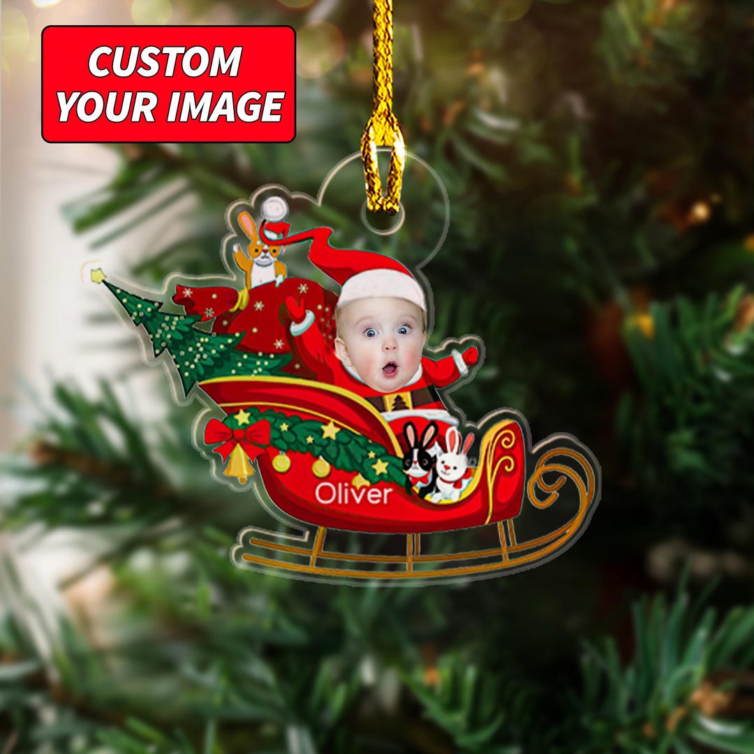 Personalized Santa Claus Sleigh With Gifts 2D Flat Ornament, Santa ...