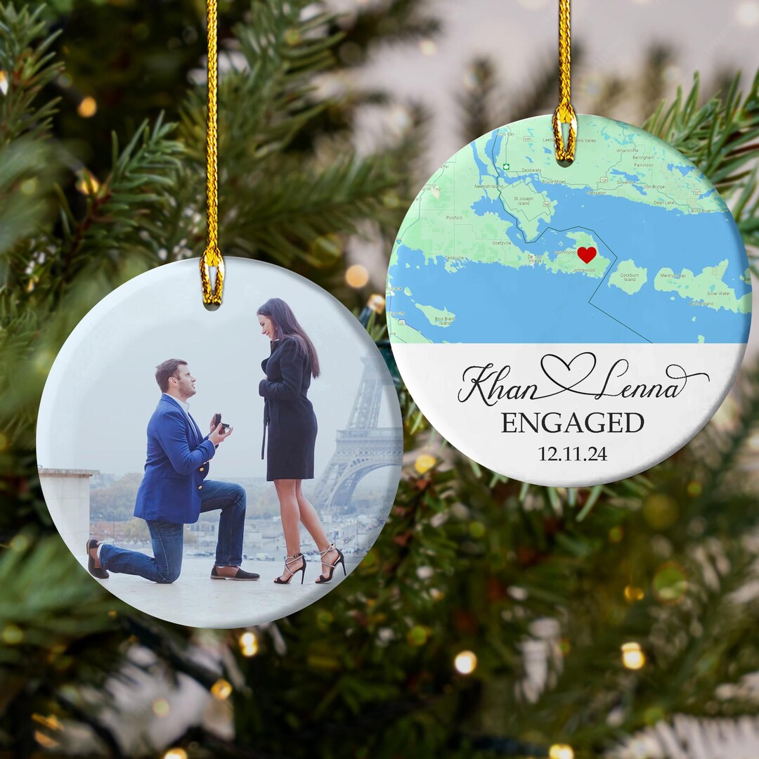 Personalized Engagement Party Ornament, Engagement Ornament, Map ...