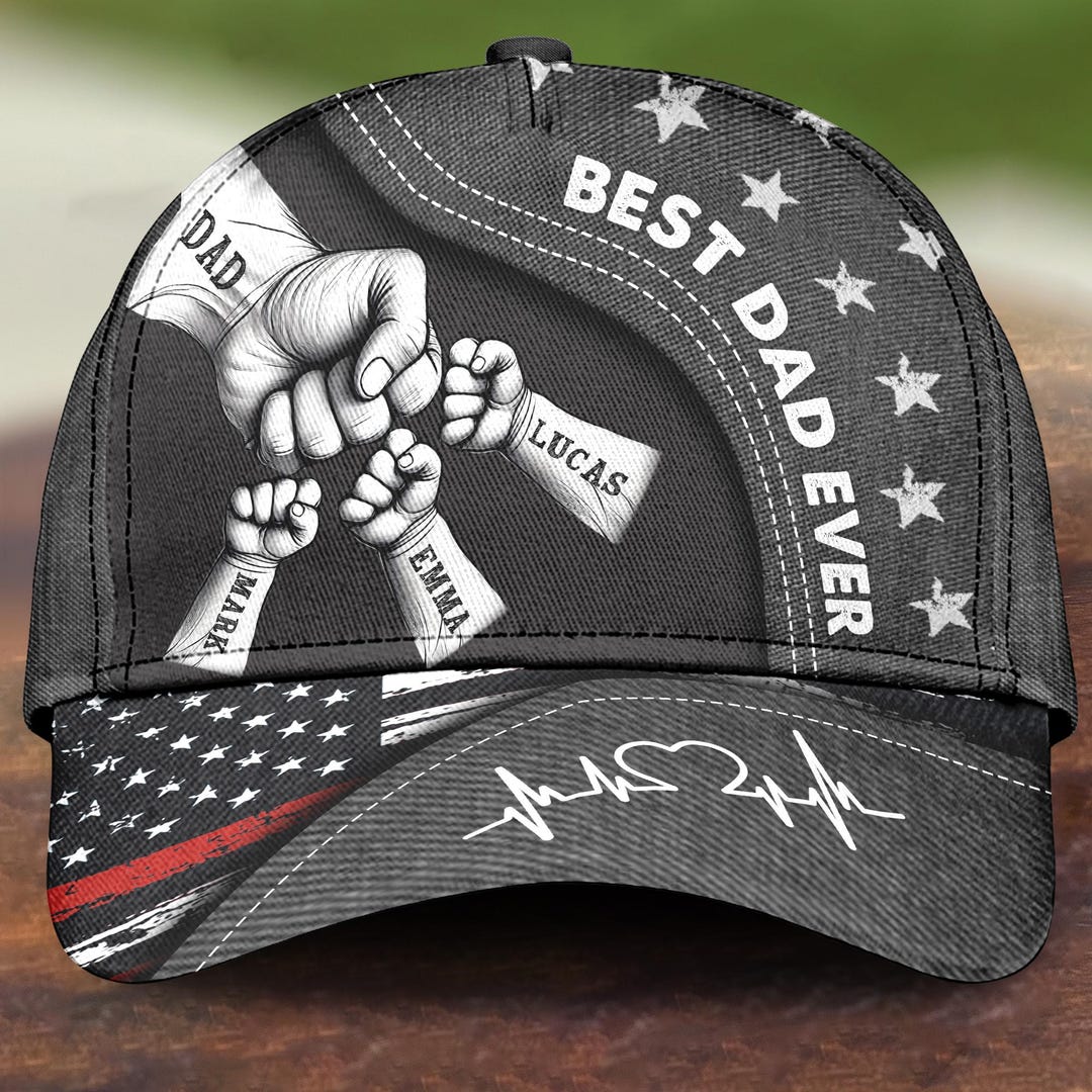 Personalized Best Dad Ever Hat Classic Cap, American Dad With Kid Name ...