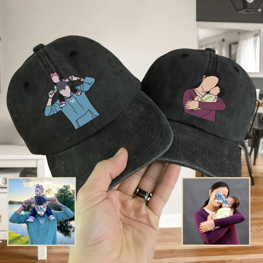 Personalized Embroidered Family Photo Cap, Custom Embroidery Father's ...
