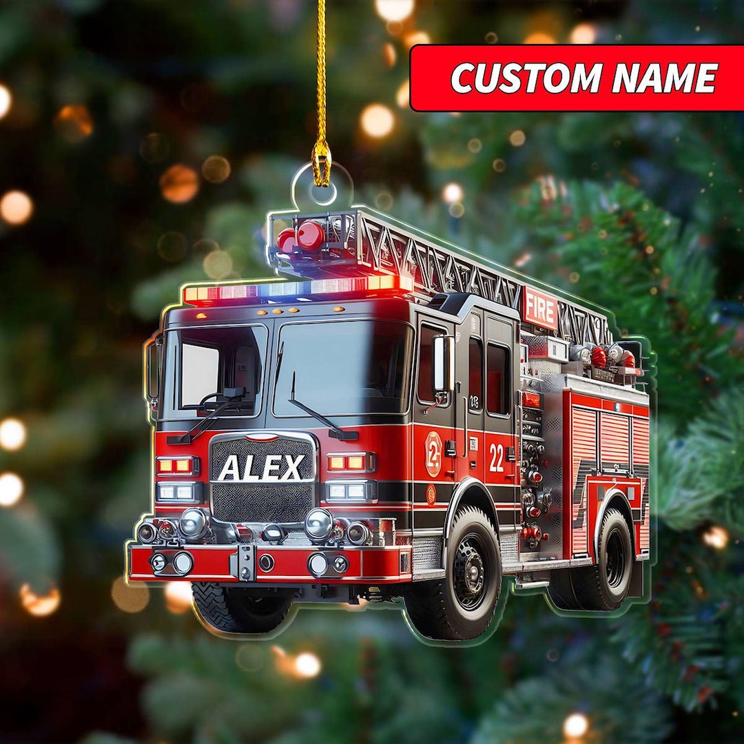 Personalized Fire Truck Christmas Ornament, Custom Name 2024 Christmas ...