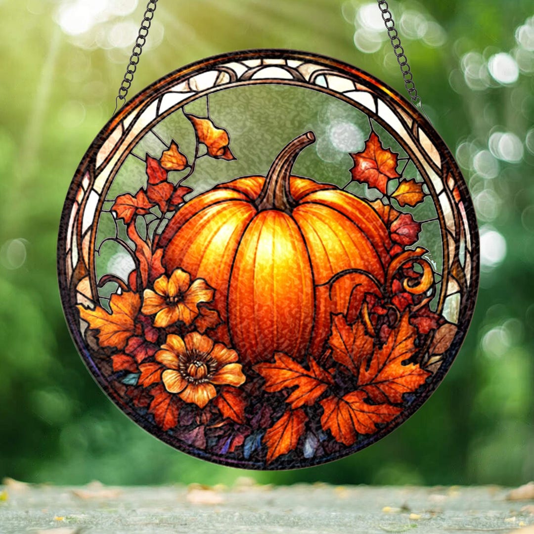 Fall Pumpkin Decor Stained Glass Window Suncatcher, Pumpkin Fall Vibes ...