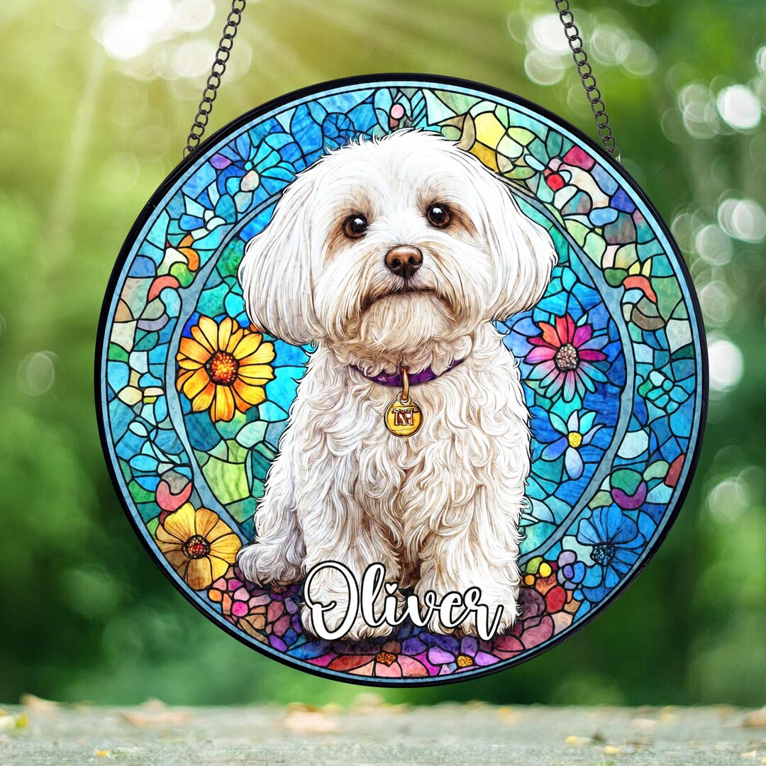 Custom Maltese Dog Stained Glass Window Hanging, Dog Suncatcher Decor ...