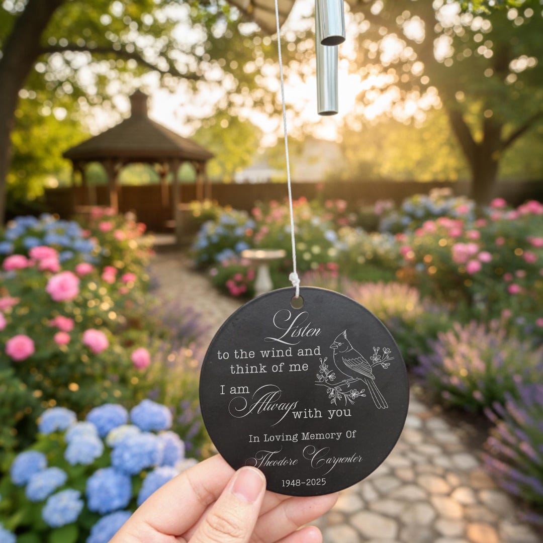 Personalized Memorial Wind Chimes, Custom Cardinal in Memory Wind ...