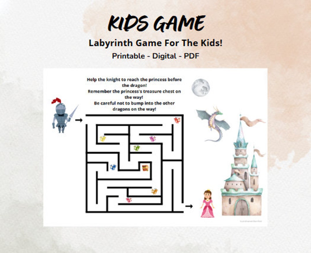 Kids Game Printable PDF Kids Labyrinth Game for Digital Game for ...