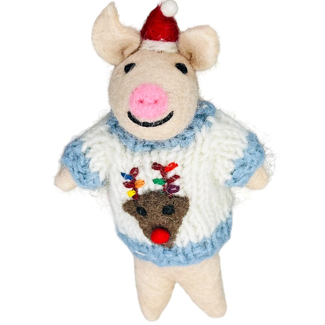 Wool Needle Felted Pig in Christmas Jumper Hanging Ornament Gift ...