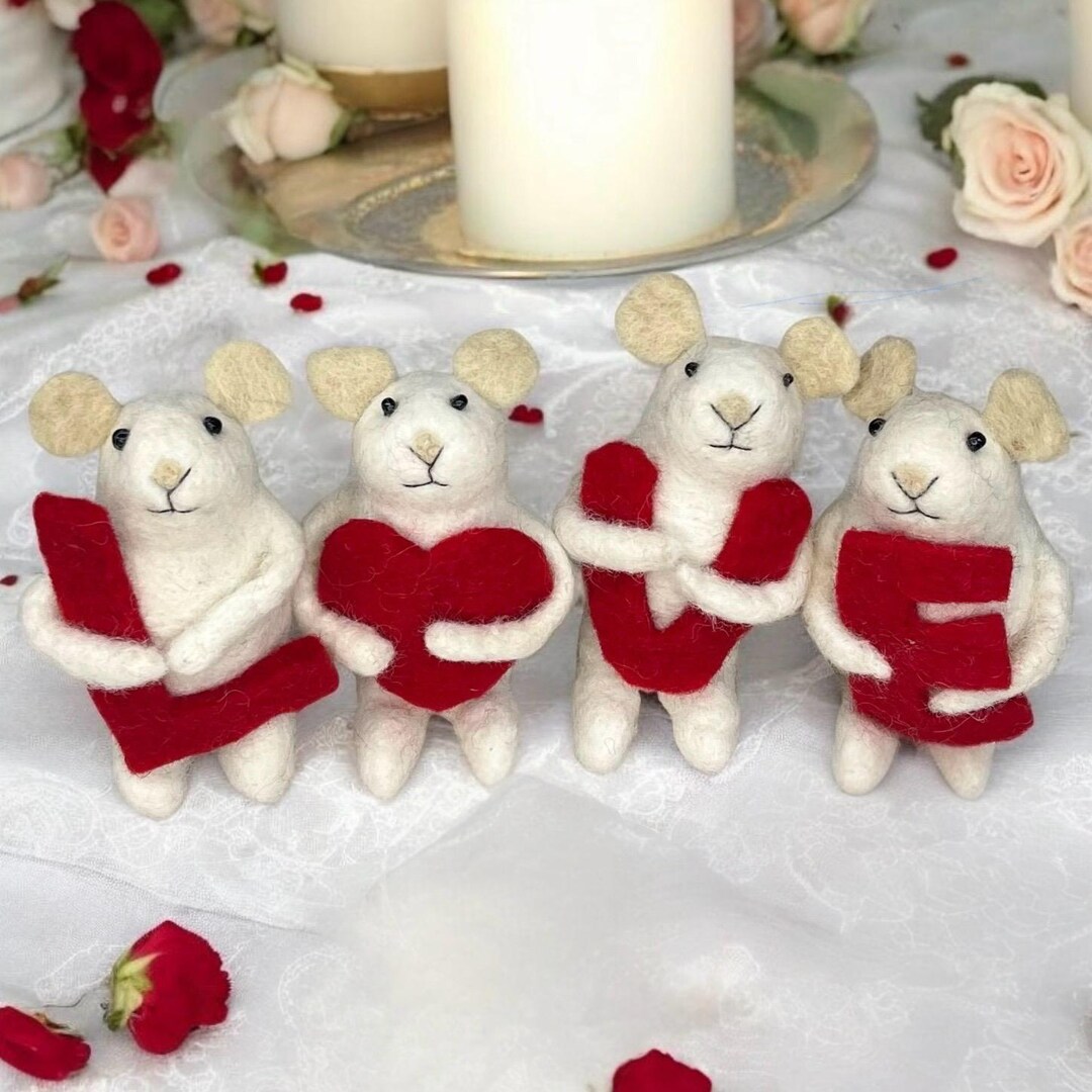 Hand Crafted Set of Four Love Mice Family Wedding Gift for Bride and ...