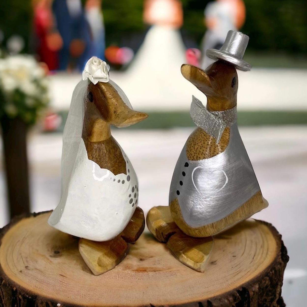 Hand Carved Wooden Bride and Groom Wedding Couple Ducks Gift. Wedding ...